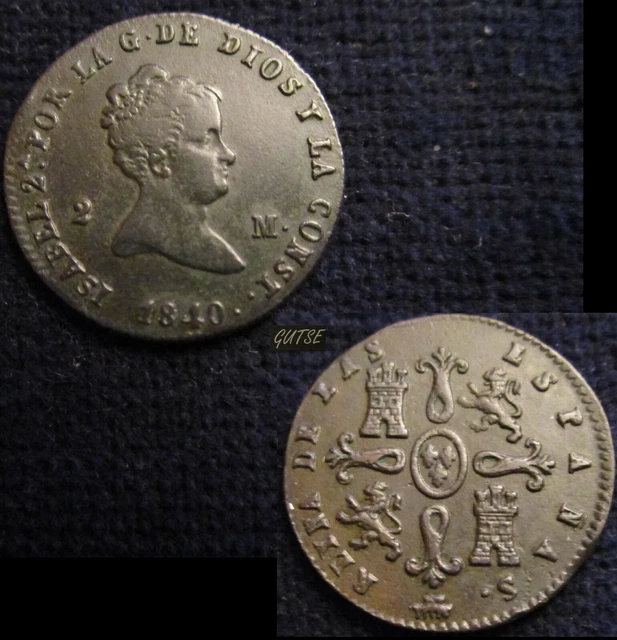 SPAIN, 579-ISABEL II, 2 Maravedis 1840, Segovia, Axf, Very Scarce. $68.84 - PicClick CA