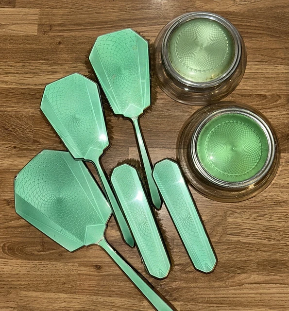 ART DECO GREEN Hand Mirror Set With 2 Bowls £50.00 - PicClick UK
