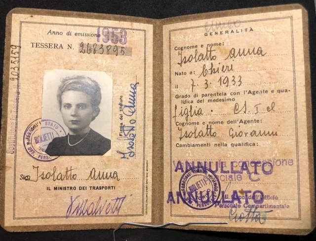 TESSERA DI RICONOSCIMENTO Ferrovie Dello Stato 1953 Ministero Dei ...