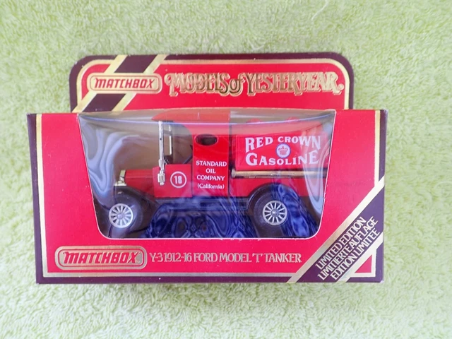 MATCHBOX MODELS OF YESTERYEAR Y3 1912 FORD MODEL T TANKER RED CROWN ...