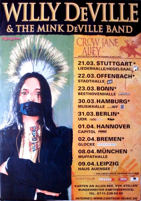 WILLY DE VILLE - 2005 - Live In Concert - Crow Jane Ally Tour - Poster ...