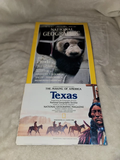 NATIONAL GEOGRAPHIC MAGAZINE March 1986 With Map of Texas, Pandas, Sam ...
