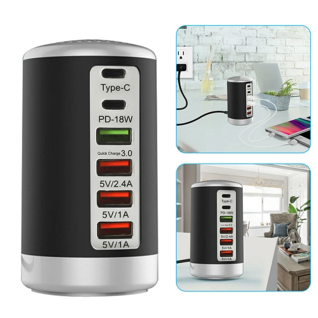 MULTI 6 PORT USB Charging Station Hub Tower Desktop Cell Phone Charger ...