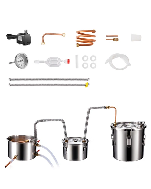 VEVOR DISTILLATEUR ALAMBIC Distillateur d'Eau en Inox 11,4 L avec Pompe ...