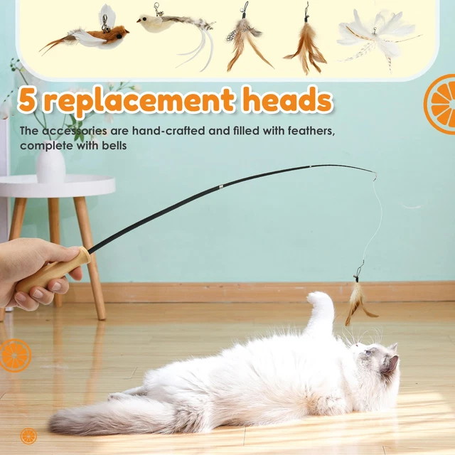 INTERACTIVE CAT FEATHER Toy with 2 Birds and 3 Feather Refills Cat ...