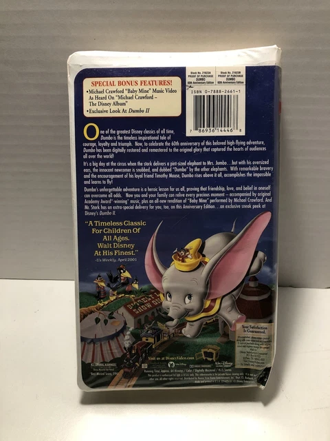 WALT DISNEY'S DUMBO (VHS, 2001, 60th Anniversary Edition) Clamshell ...