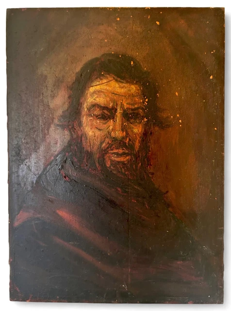 ANTIQUE REALIST MAN portrait oil painting wood panel board 1800's 19th ...