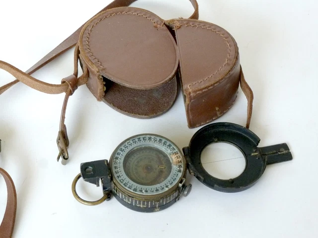 WW2 ERA BRITISH Military Fluid Filled Compass & Leather Case Marked. G ...
