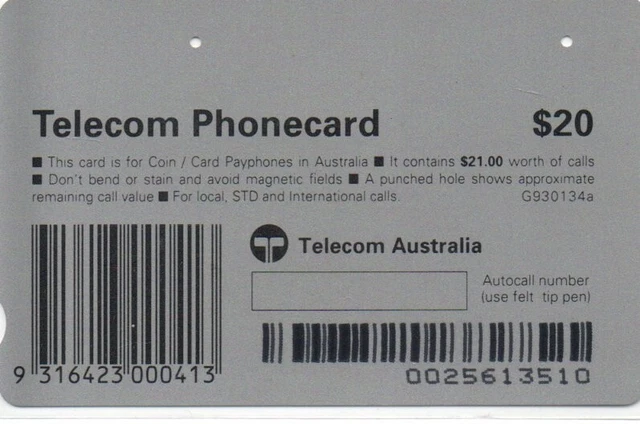 TELECOM $20 MULTI Hole Phonecard-Great Barrier Reef-Quite Rare-Low ...