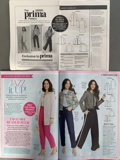 PRIMA PATTERN MAY 5/2023 Statement Jacket Sizes 6-24 Pattern ONLY £2.99 ...