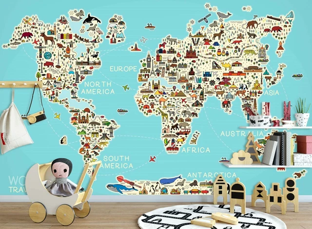 3D BUILDING A724 World Map Wallpaper Wall Mural Removable Self-adhesive ...
