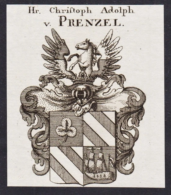 PRENZEL WAPPEN COAT of arms Adel Kupferstich engraving Heraldik 1820 ...