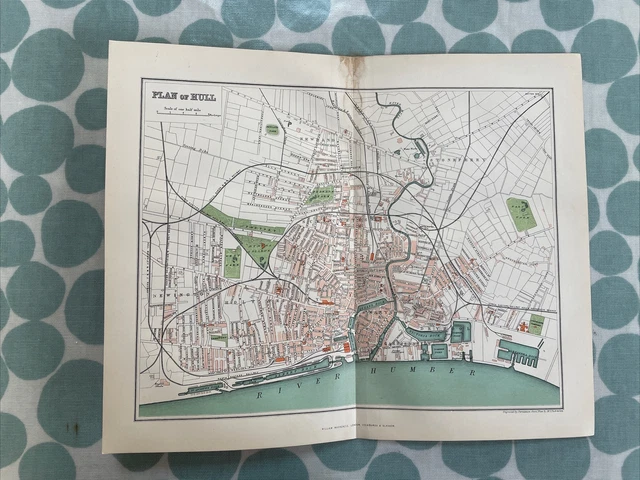 1894 VINTAGE ANTIQUE CITY Town Plan Map of HULL by M C Peclc & Son in ...
