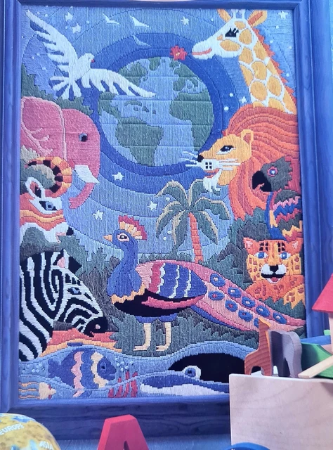 WILDLIFE WORLD MAP Peacock Giraffe Cushion Panel Long Stitch Embroidery ...