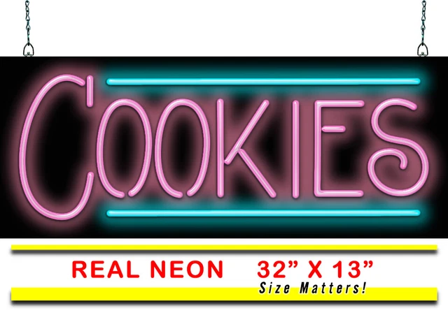 COOKIES NEON SIGN Jantec 32" x 13" Bakery Fresh Chocolate Chip Dessert ...