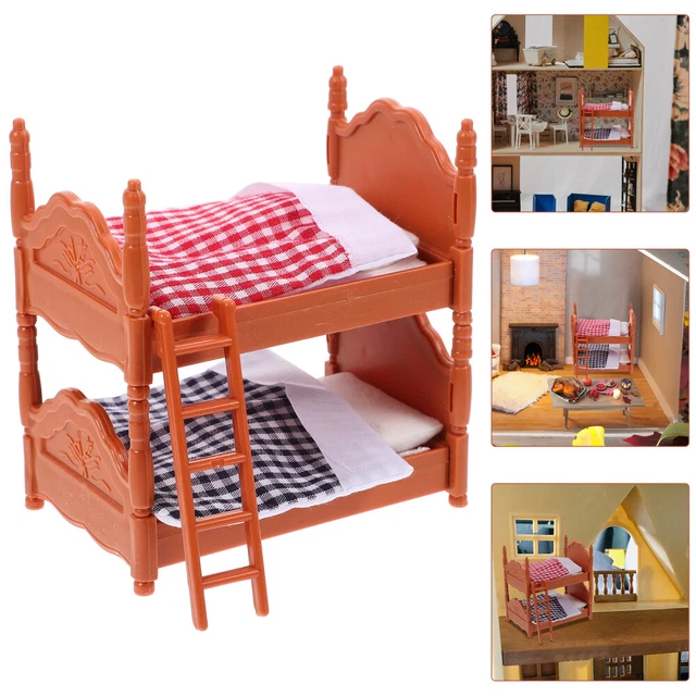 6 PCS MINI Doll Bed Wooden Dolls House Bunk Beds Cot Bedroom Child £34. ...