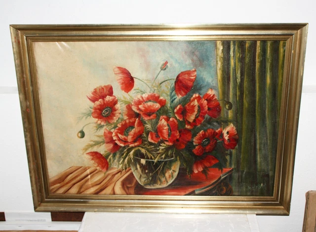 ÖLBILD / LW, Stillleben mit Mohnblumen in einer Vase, signiert, um 1930 EUR 109,00 - PicClick DE
