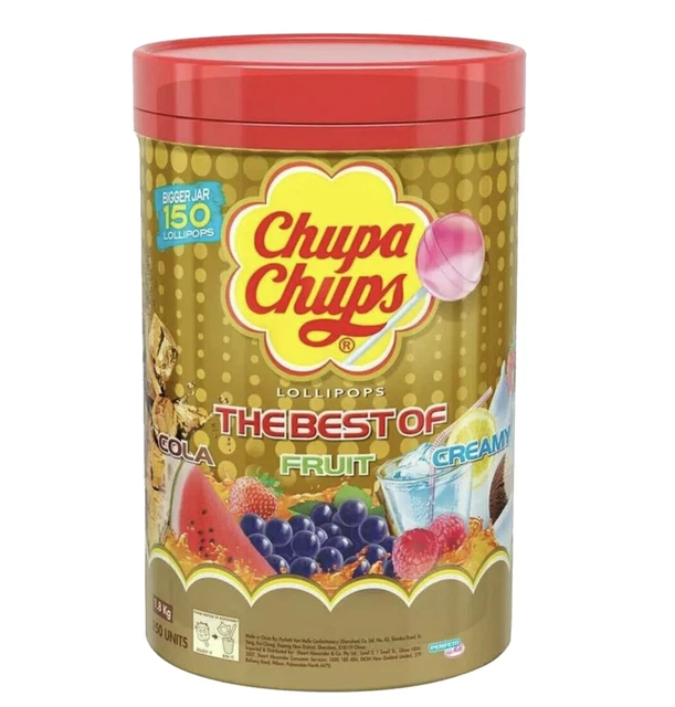 150PK CHUPA CHUPS Lollipops Assorted Fruits Flavour Bulk Lollies Jar ...