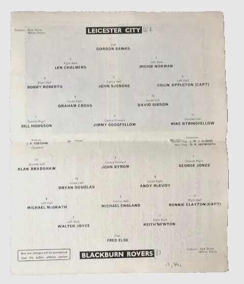 LEICESTER CITY V Blackburn Rovers 1964-65 League Division 1 Football ...