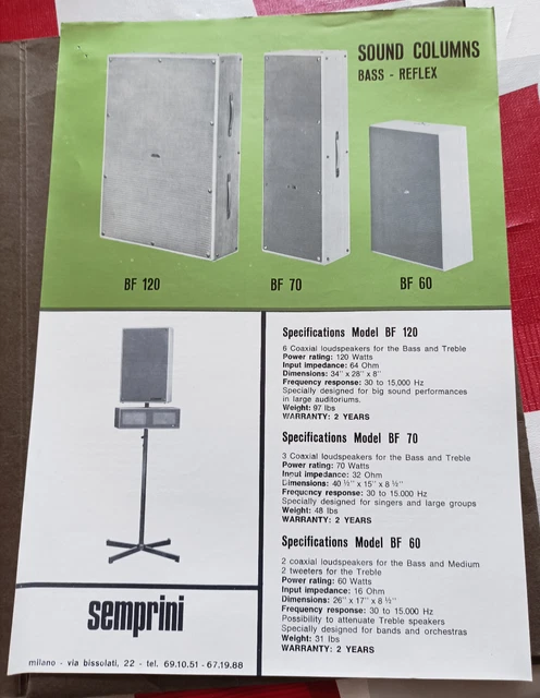 ANCIEN SEMPRINI COLONNES sonores brochure technique EUR 12,00 - PicClick FR