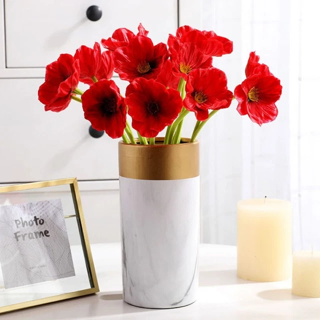 DIY FAUX BOUQUET Silk Plants Artificial Papaver Rhoeas Fake Poppies ...