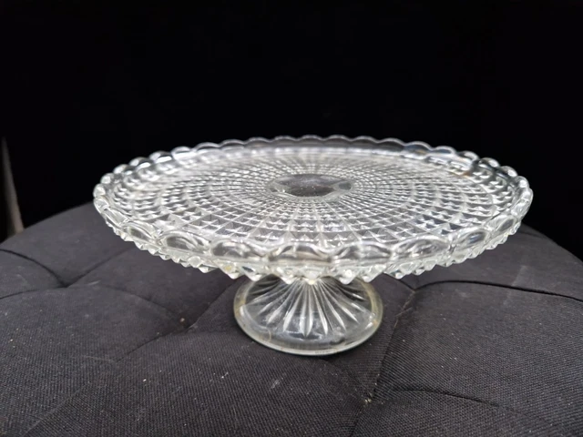 PRESSED GLASS CAKE Stand Pedestal Stand 20cm Diameter 8cm Tall Approx ...
