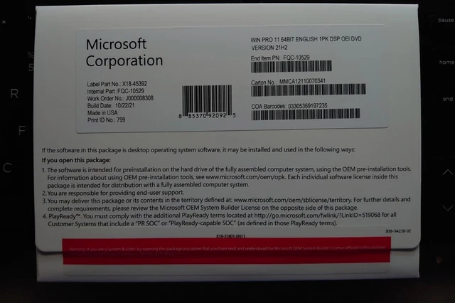 GENUINE MICROSOFT WINDOWS 11 Pro DVD Fresh Install & Product Key New ...