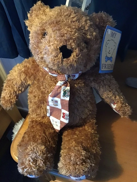 VINTAGE TESCO MY Friend Brown Teddy Bear With Tie Soft Plush Toy 13" £ ...