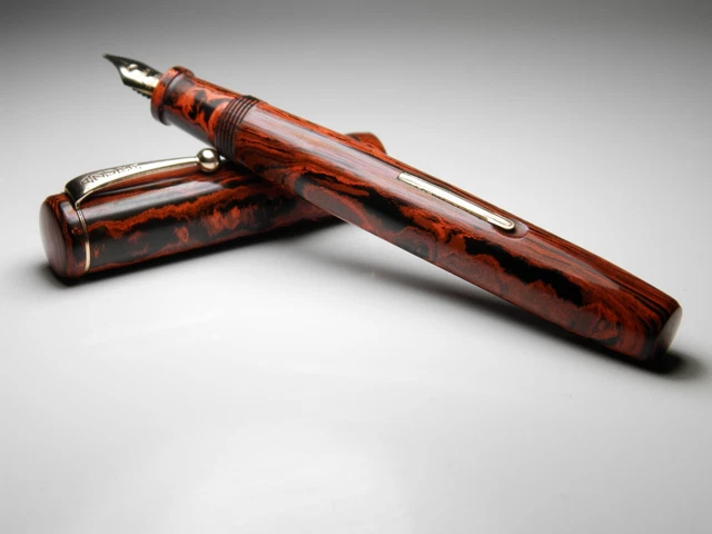 VINTAGE &AZURA& (MADE by Edacoto) Fountain Pen-Red Ripple-18K Nib ...