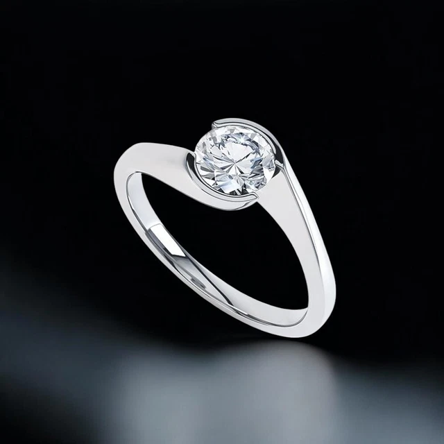 WOMENS 14K WHITE Gold Wedding Ring 1 Carat IGI Lab Created Round Cut ...