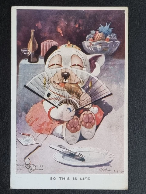 BONZO DOG COMIC Postcard Studdy 1927 This Is The Life Chicken Leg ...