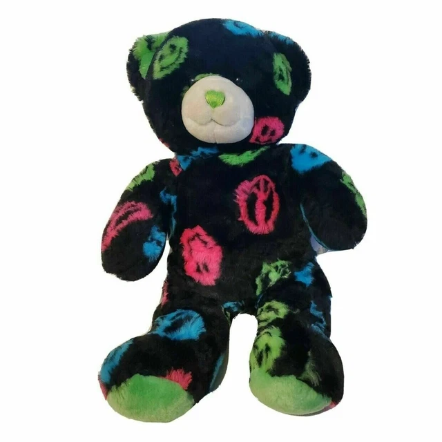 BUILD A BEAR Neon Bear Plush Peace Hippie Teddy Neon Toy 18" Smiley ...