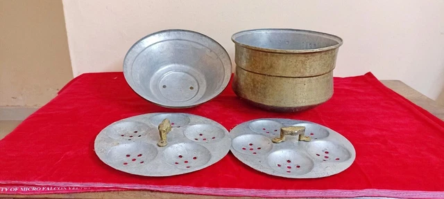 ANTIQUE HANDMADE BRASS South Indian Idli Steamer Cooker Lidded Pot Old ...