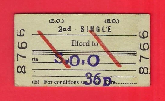 BRITISH RAIL EDMONDSON Ticket ~ BR(E) 2nd Single - Ilford to "S.O.O ...