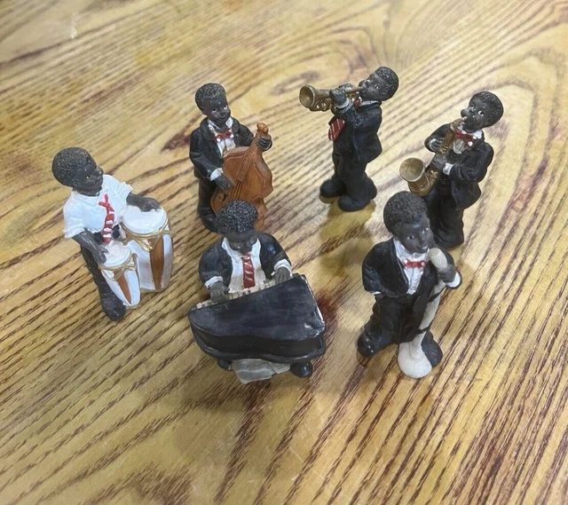 VINTAGE SET OF 6 African American Afro Jazz Band Figurines Enesco Piano ...