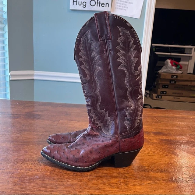 JUSTIN MEN'S REDDISH Brown Full Quill Ostrich Round Toe Boots size 5.5 ...