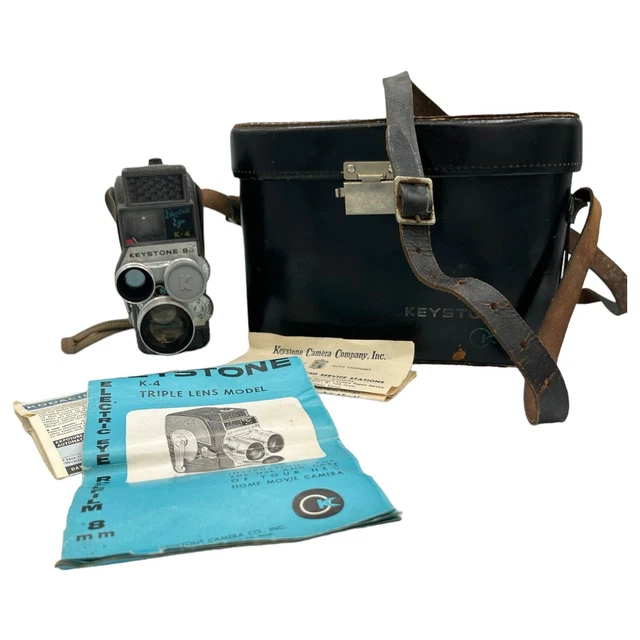 VINTAGE 1950S KEYSTONE K-4 Electric Eye 8MM Movie Camera-TRIPLE LENS w ...