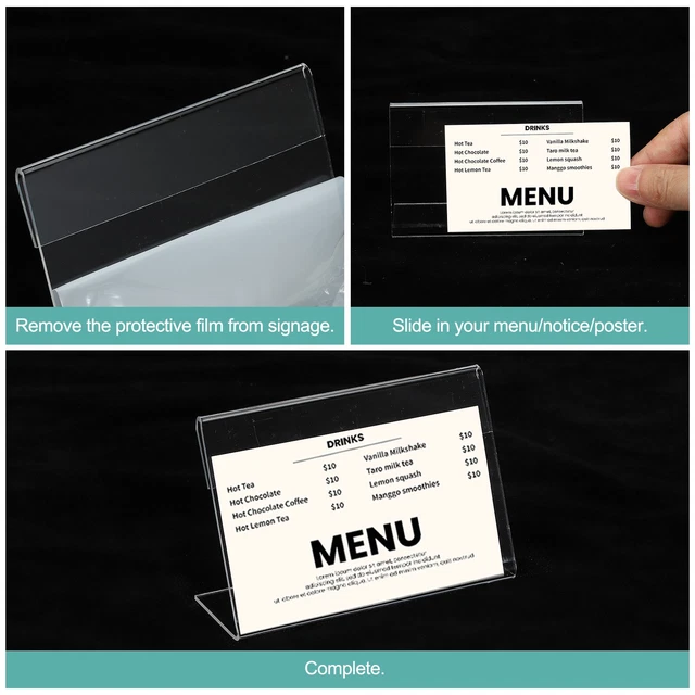 ACRYLIC SIGN HOLDER, 3.5x2.4inch 5Pack l Shape Plastic Paper Display ...