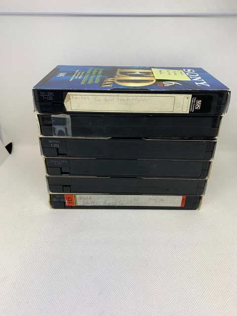 LOT OF 6 VHS Blank sold as used tapes, various content on movies tv ...