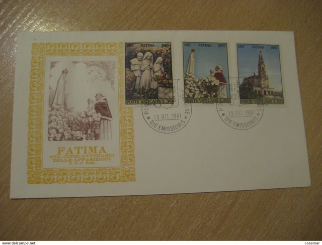 POSTE VATICANE 1967 Pope Papa Fatima 3 Stamp FDC Cancel Coque Vatican ...