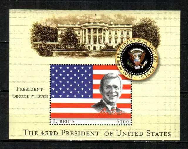 LIBERIA ( S/S ) George W. Bush, American Flag F/VF MNH ( 2000 ) $4.17 ...
