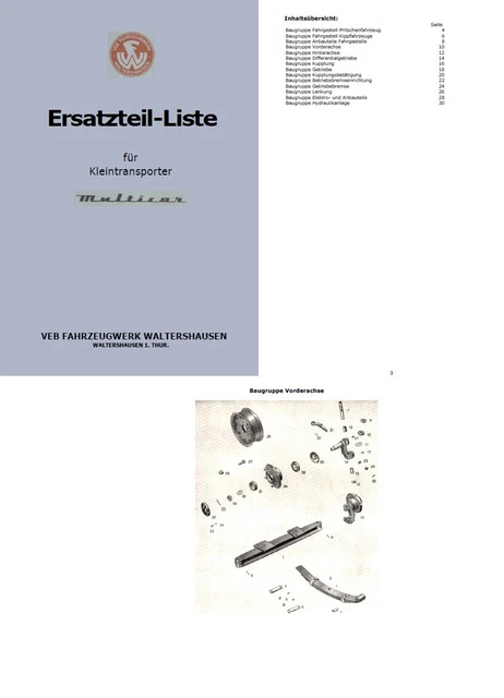 ERSATZTEILLISTE MULTICAR 21 M21 Waltershausen IFA VEB DDR Dieselameise ...
