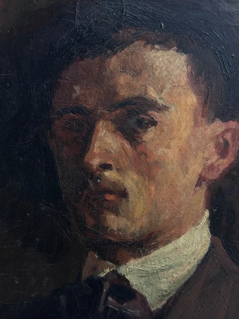 TABLEAU ANCIEN PORTRAIT Autoportrait de peintre signé LACROIX art ...