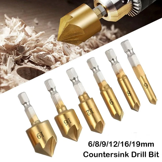 90 DEGREE HSS Wood Chamfering Cutter Counter Sink Drill Bit Hex Shank ...