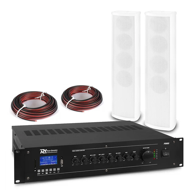 COLUMN WALL MOUNT Speakers & 100v 5 Channel Mixer Amplifier PA System ...