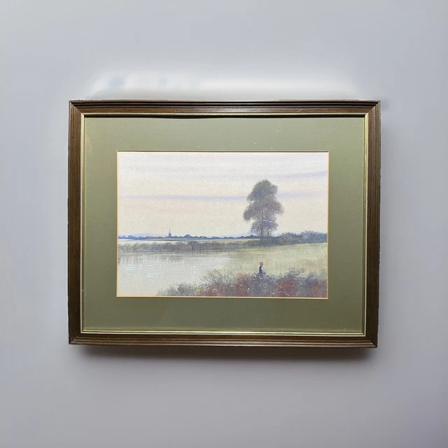 P HODSON-ORIGINAL WATERCOLOUR Painting-Fisherman/River-Rural Landscape ...