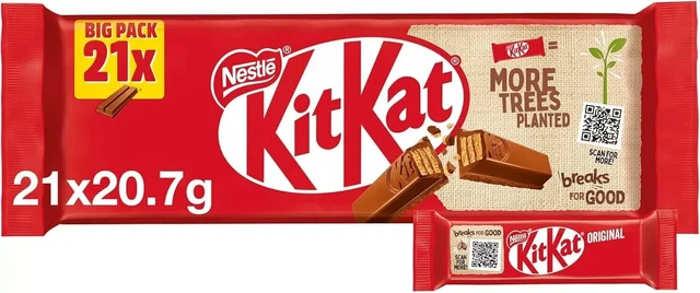 NESTLE KIT KAT Milk 2 Finger Chocolate Biscuit Bars Multipack 2 X21 ...
