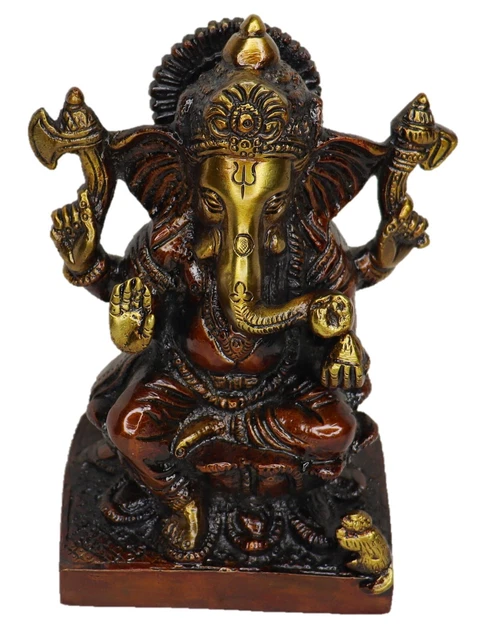 LORD GANESHA FIGURINE Handmade Brass Ganpati Statue Figure Sculpture ...