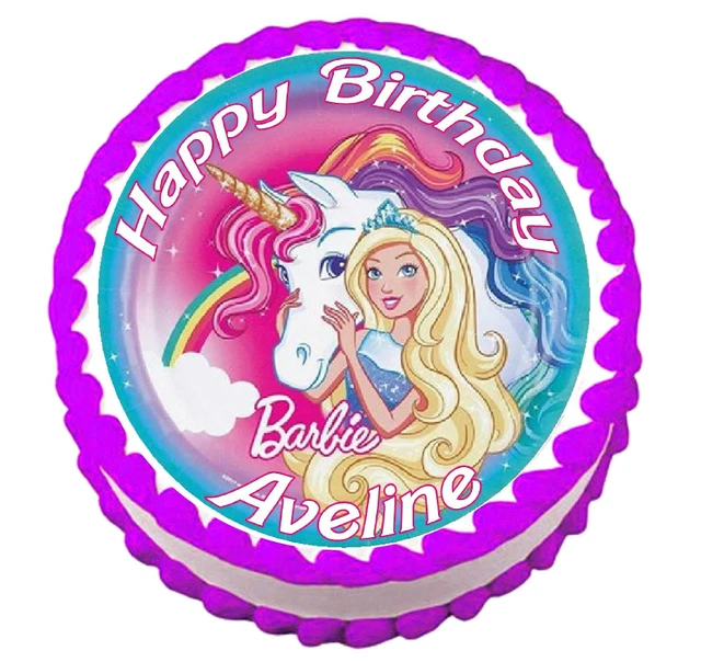BARBIE UNICORN ROUND Edible Cake Image Cake Topper Decoration EUR 8,88 ...