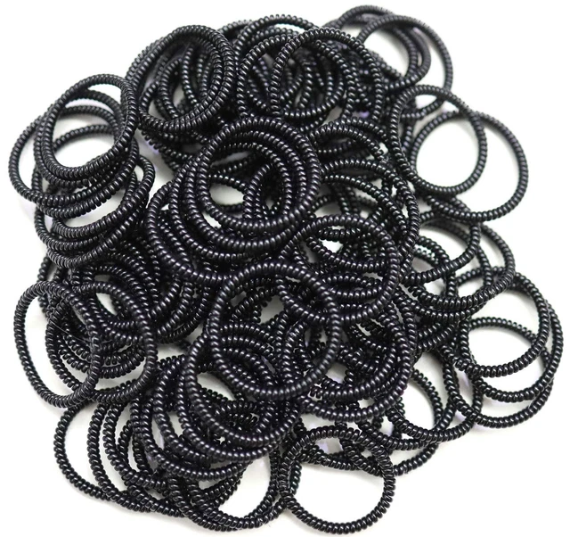 SPIRAL COIL HAIR Elastics 100 Pcs, No Crease Phone Cord Ties, Black for ...